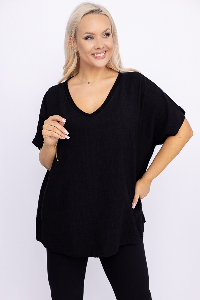 Czarna Bluzka z haftem MESTINO Bluzki TONO